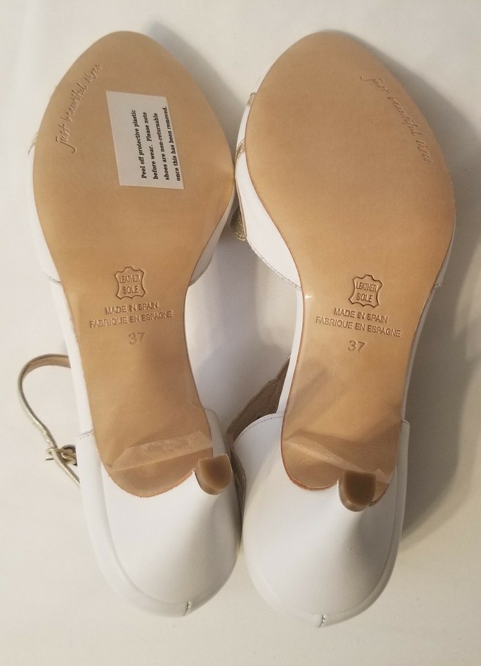 Rachel Simpson Cecelia Ivory White Metallic Gold Leather Appliqué Heels ...