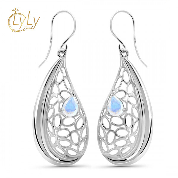 925 Sterling Silver Earing Moonstone 5X7 Pear Facated Shape Jewelry ...