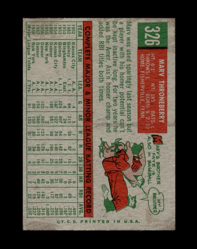 1959 Topps Set-Break #326 Marv Throneberry EX-EXMINT *GMCARDS* | eBay