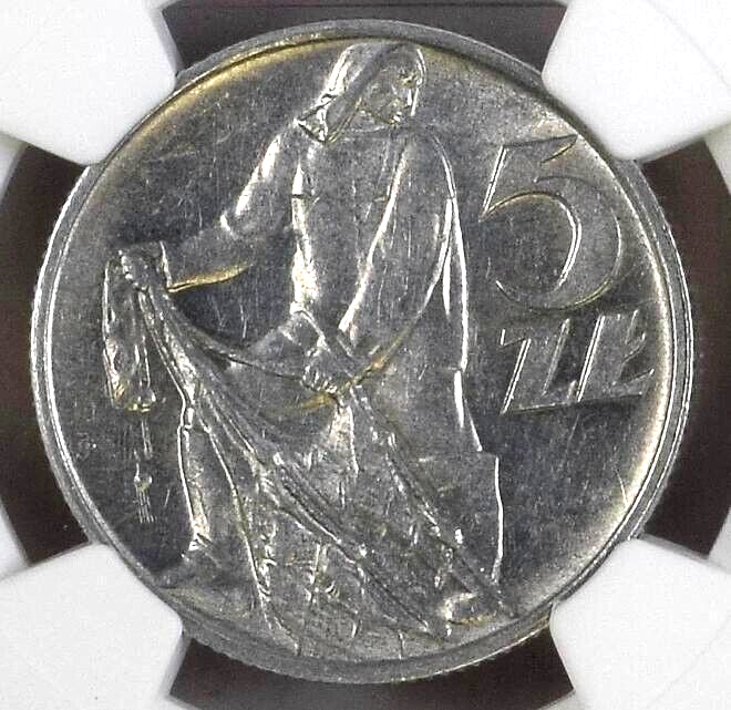 Poland 5 Zloty 1959 NGC AU 58 Aluminum Fisherman | eBay