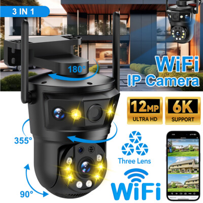 12MP 6K Triple Lens IP Camera Wireless WIFI Outdoor CCTV PTZ Home ...
