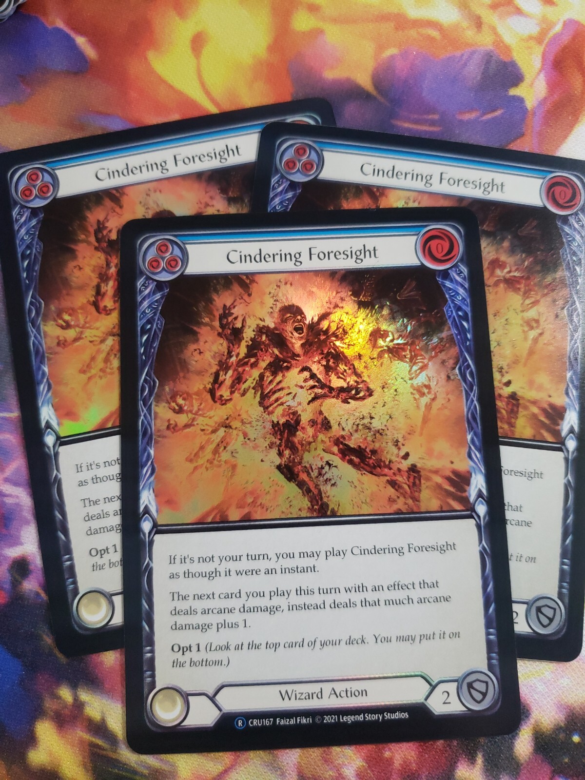 3x Cindering Foresight Blue Rainbow Foil Playset Crucible of War Flesh ...