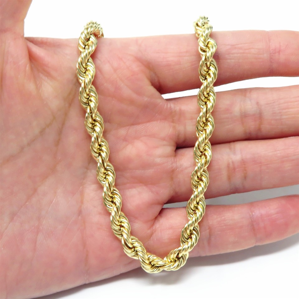 NYJEWEL 14k Yellow Gold 5mm Wide Rope Chain Necklace 19.5" Pat. 3308517 ...