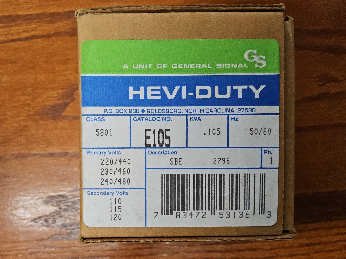 Hevi-duty E105 Industrial Control Transformer 105kva Type SBE Class 105 ...