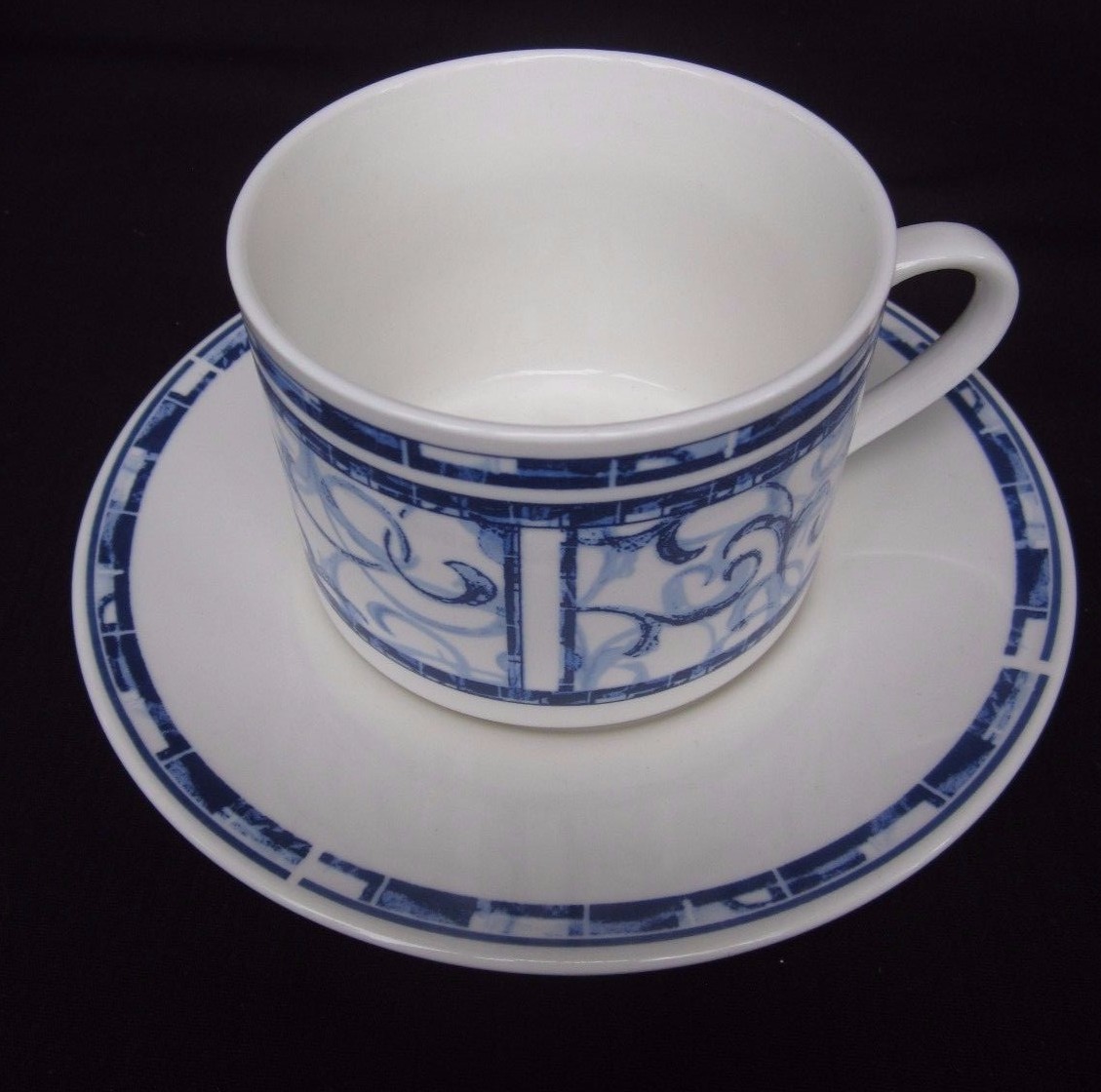 "Oneida" Dinnerware "BRETON BLUE" Pattern 1999 2 5/8" Flat Cup & Saucer ...