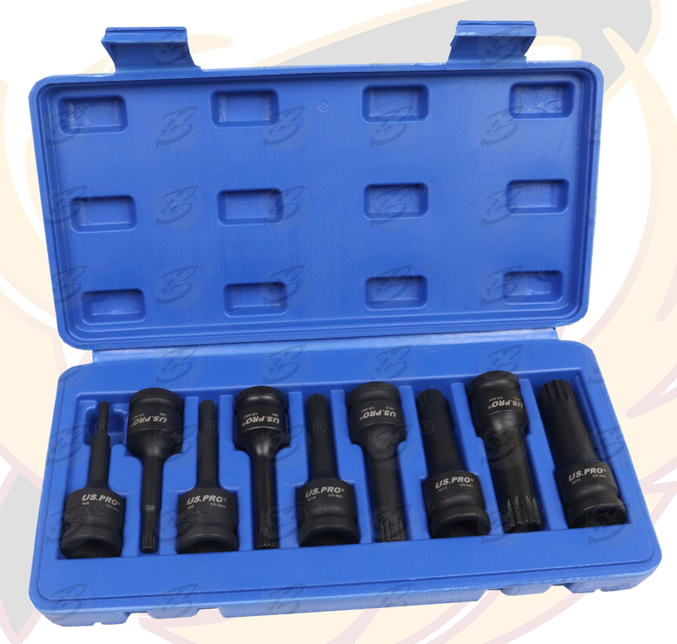 US PRO Impact Spline Bit Sockets Set 1/2" Drive Impact M5 - M18 Spline ...
