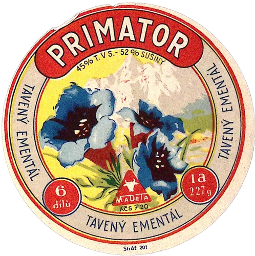 Primator Madeta MELTED EMENTAL CHEESE 4" Vintage Russian Label Poppy ...