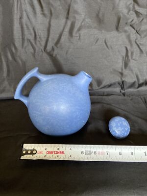 ART DECO Rumrill Pottery #50 Mottled Blue TILT BALL JUG Pitcher W ...