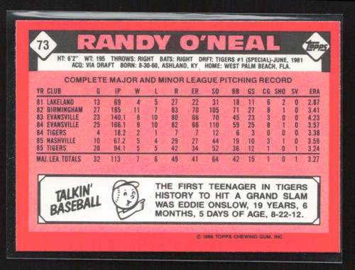 1986 Topps Tiffany #73 Randy O'Neal | eBay