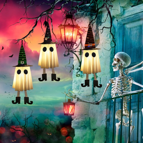 Halloween Decorations Outdoor, Set of 3 Hanging Ghosts with Witch Hat ...