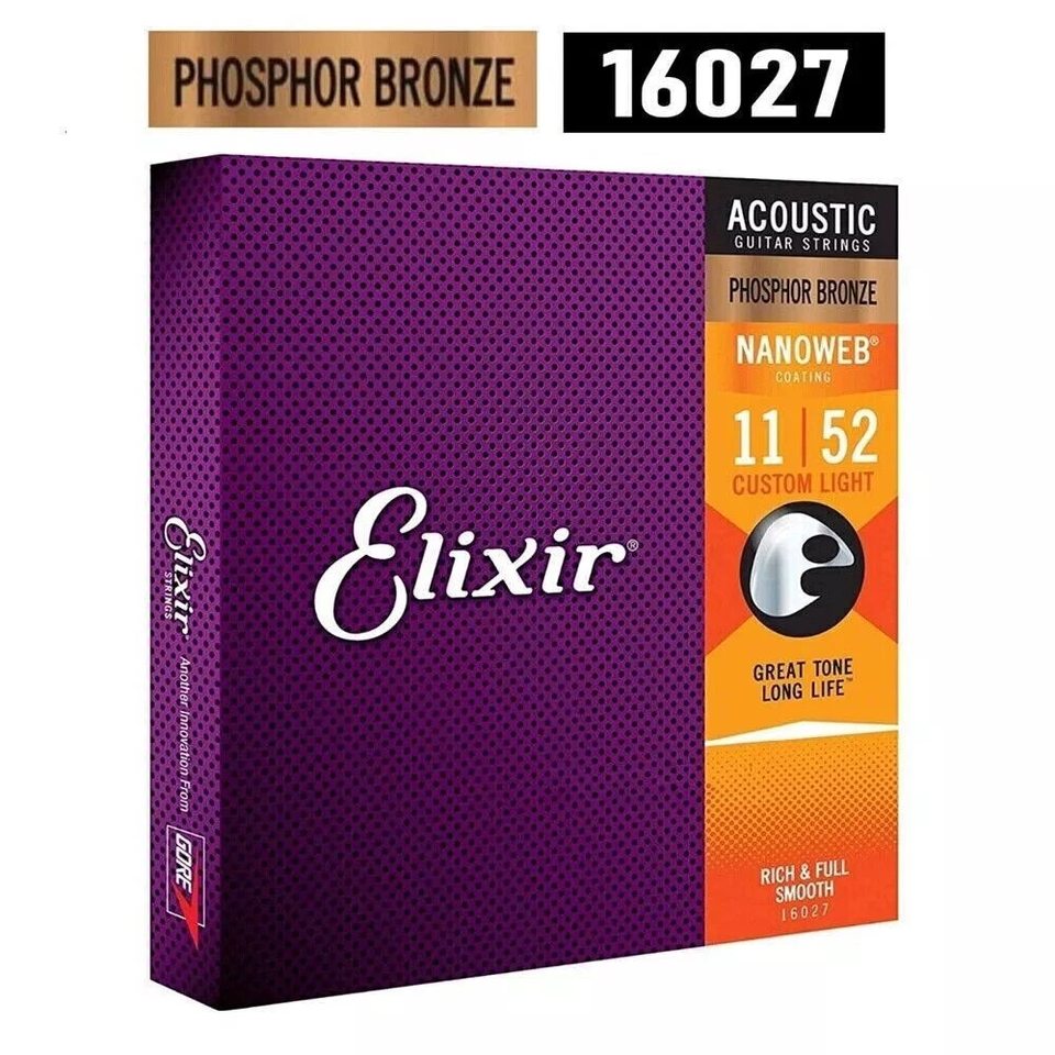 Elixir Acoustic Guitar strings Phosphor Bronze LIGHT 12-53 16002 16027 ...