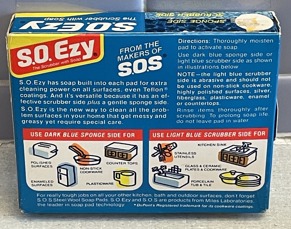 Vintage SOS S.O. Ezy Scrubbing Scrubber Cleaning Pad With Soap Built In ...