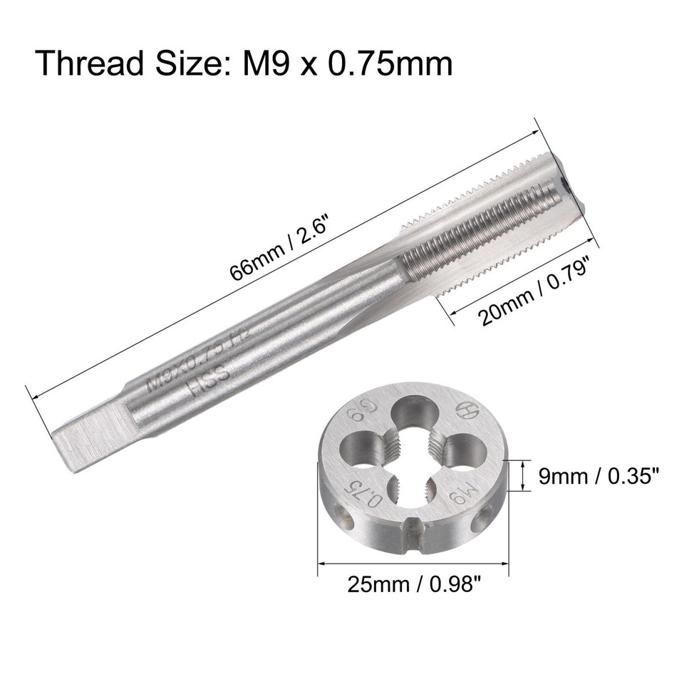 M9 x 0.75mm Metric Tap and Die Set HSS Machine Thread Tap with Round ...
