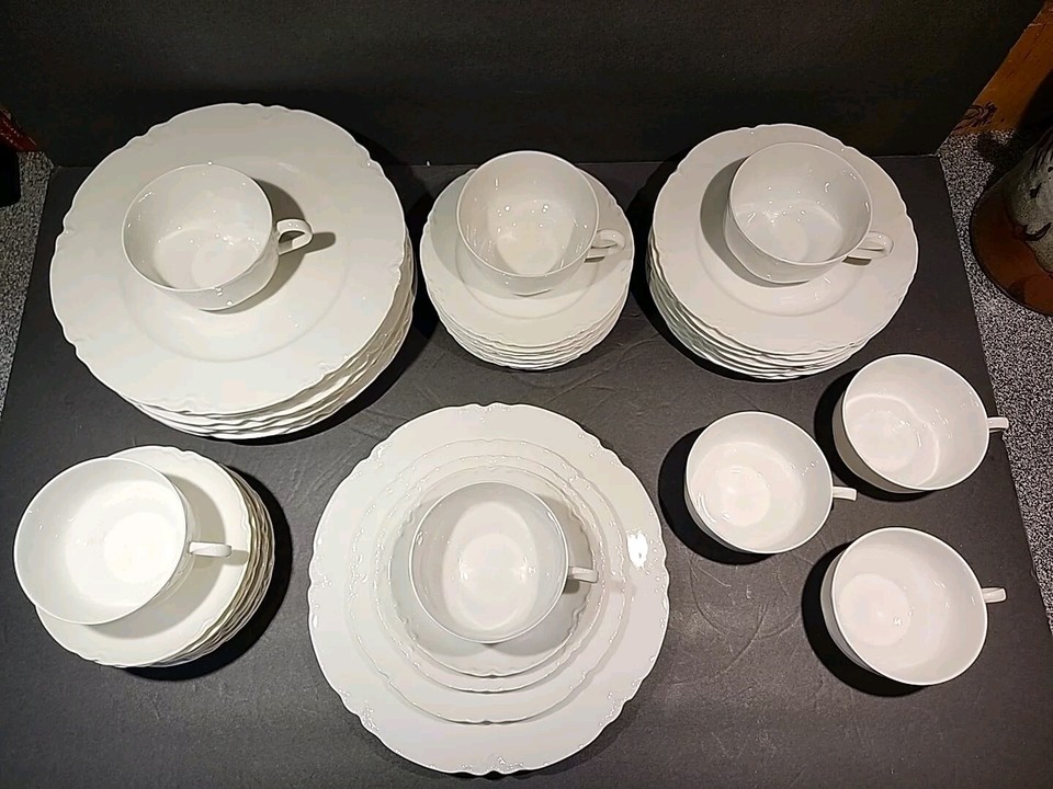 Setting For 8 Antique Haviland Limoges White Ranson With Serving Pieces ...