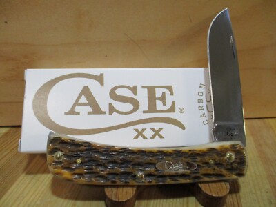 NIB Case Amber Peach Seed Carbon Steel Sod Buster Jr. 6137 Pocket Knife ...