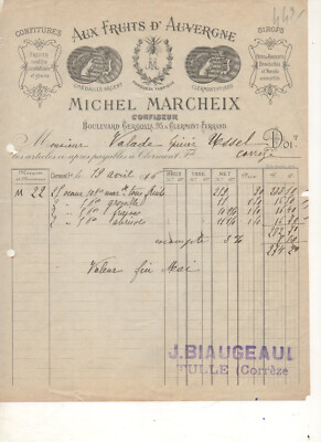 Facture 1916 - Aux fruits d'Auvergne - Michel Marcheix - Clermont ...