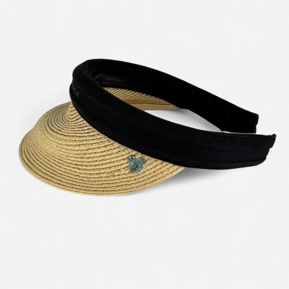 Vintage Walt Disney World Logo Straw Sun Visor One Size Silver Mickey ...