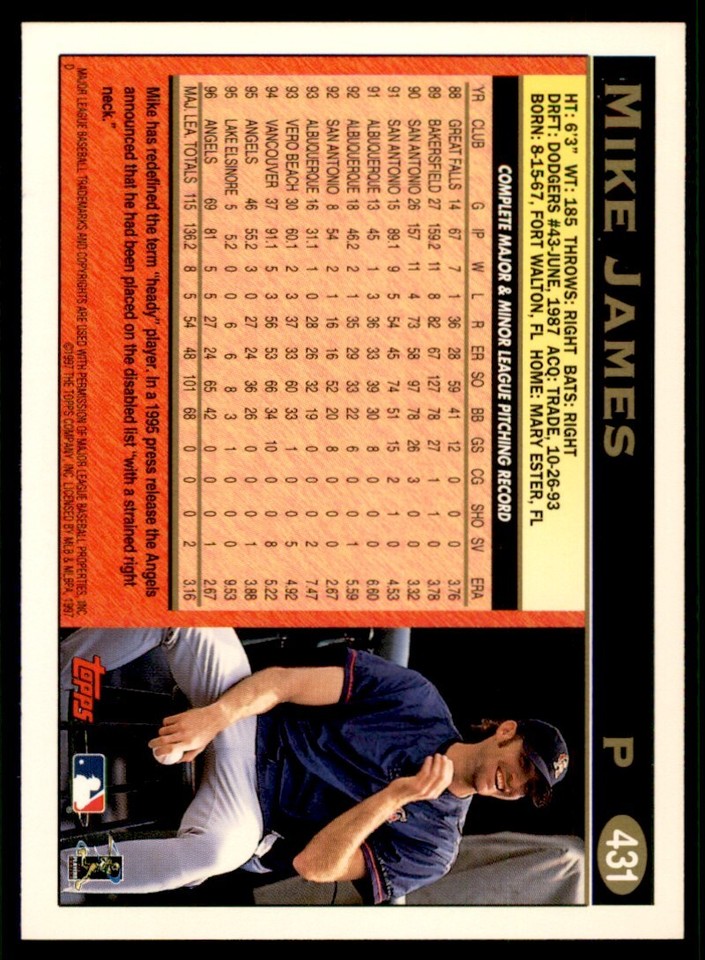 1997 Topps Mike James Baseball Card California Angels #431 | eBay