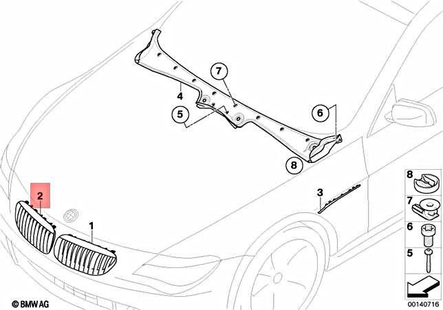 Genuine BMW E63 E63N Front Radiator Kidney Black Grille Right OEM ...