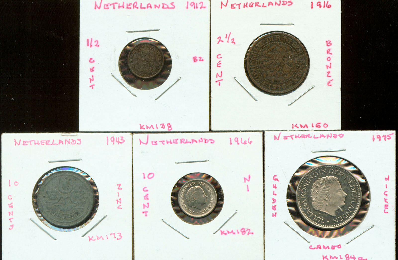 WORLD COINS NETHERLANDS 5 COIN TYPE SET HI GRADE (2G691) Great Hi Grade ...