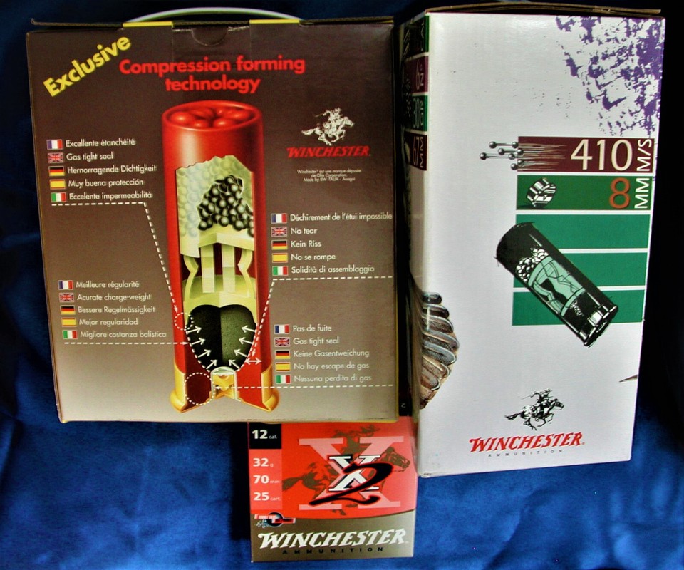 3 Rarely Seen Winchester European Shotgun Shell Boxes 250 and 25 Round ...