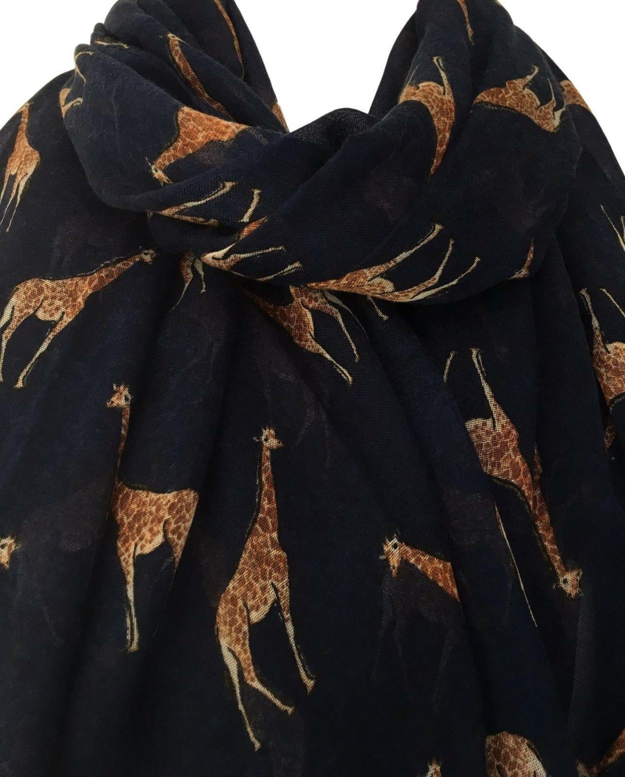 Giraffe Scarf Ladies Navy Blue Brown Giraffes Animal Print Lightweight ...