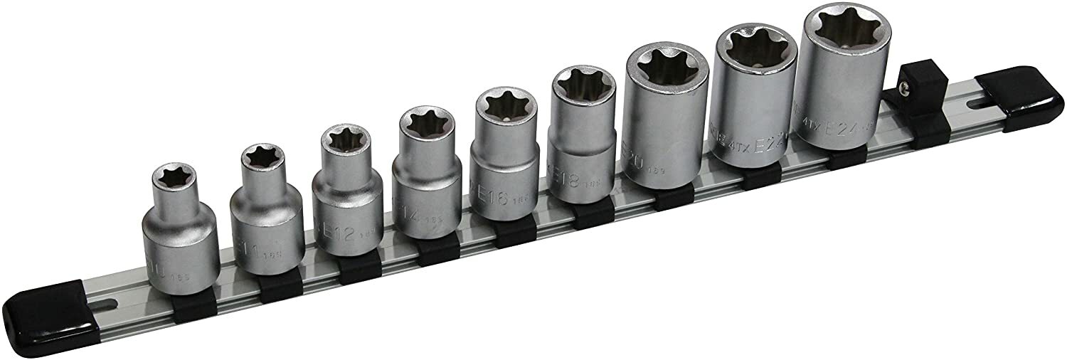 TONE 1/2"Drive Torx E10-E24 Socket E-Type Set HTXE409 with Holder 9 ...