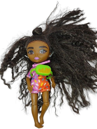 Barbie Extra Mini Doll PVC Toy Long Black Hair Retro 90's Style 5.5 ...