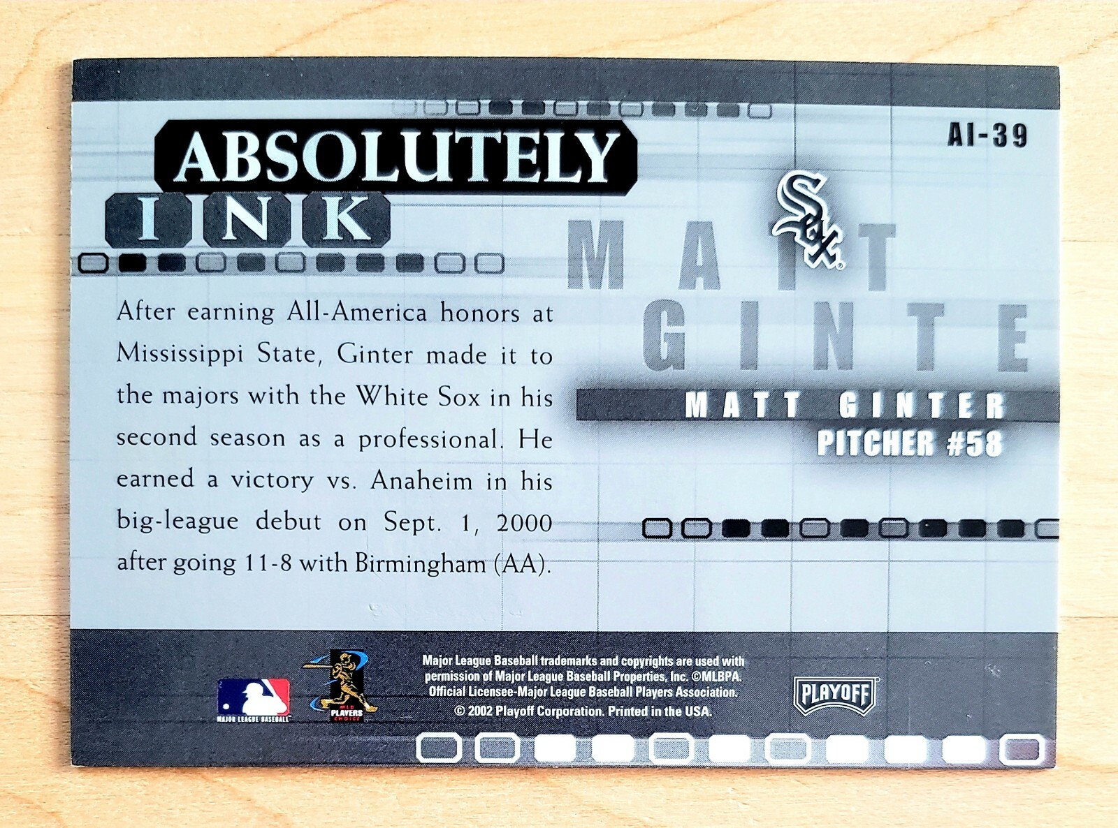 2002 Absolute Memorabilia MATT GINTER "Absolute Ink" Autographed Card ...