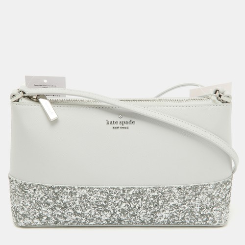 Kate Spade Grey Glitter and Leather Ramey Greta Court Crossbody Bag | eBay
