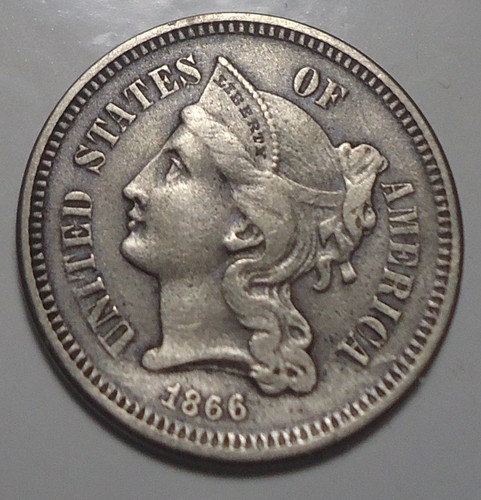 Sharp Extremely Fine details 1866 three Cent 3c nickel type coin FREE SHIPPING! | eBay