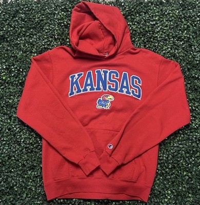CHAMPION Kansas KU Jayhawks Sweatshirt Mens Size Medium Red Hoodie Big ...