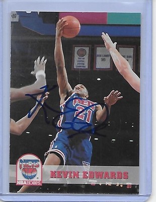Basketball Card IP auto NBA KEVIN EDWARDS 1993-94 Hoops New Jersey Nets ...
