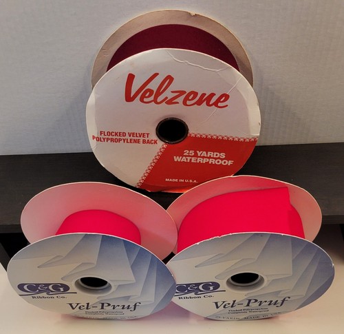 Velzene Vel-Pruf Flocked Velvet Christmas Ribbon C & G #40 2-1/2" Red ...