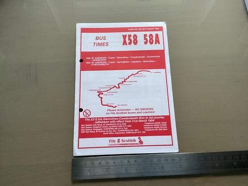 Fife Scottish Bus Group Route X58 58A Timetable March 1994 St Andrews ...