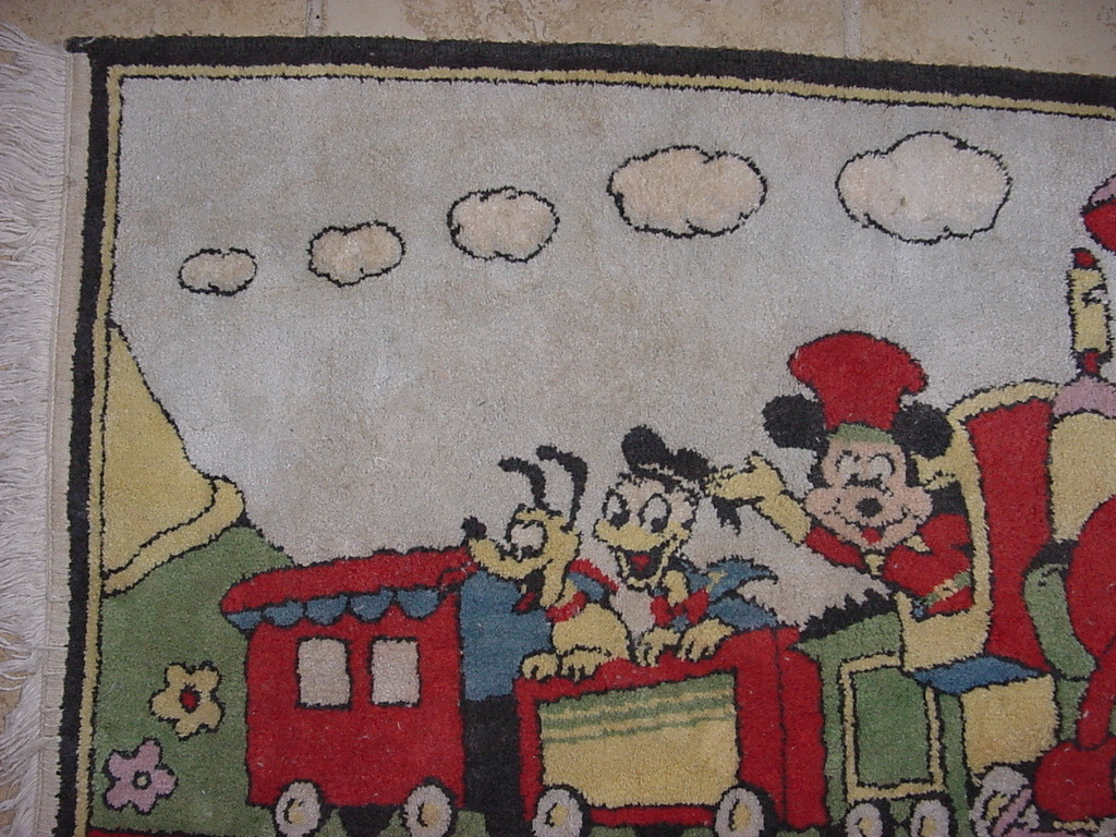 VINTAGE DISNEY RUG 50S/60S MICKEY MOUSE DONALD DUCK PLUTO CASEY JUNIOR ...