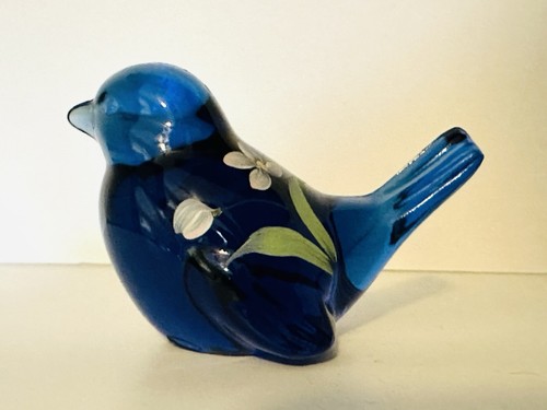 Vtg Cobalt Blue Hand Painted Glass Bird Artist Signed K Lauderman ...