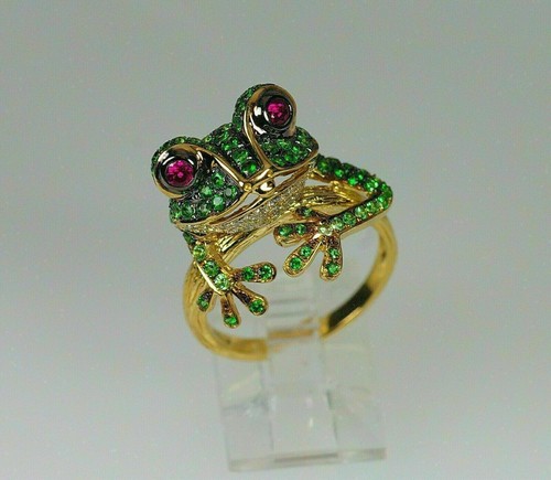 3Ct Round Cut Lab Created Emerald & Ruby Frog Ring 14K Yellow Gold ...