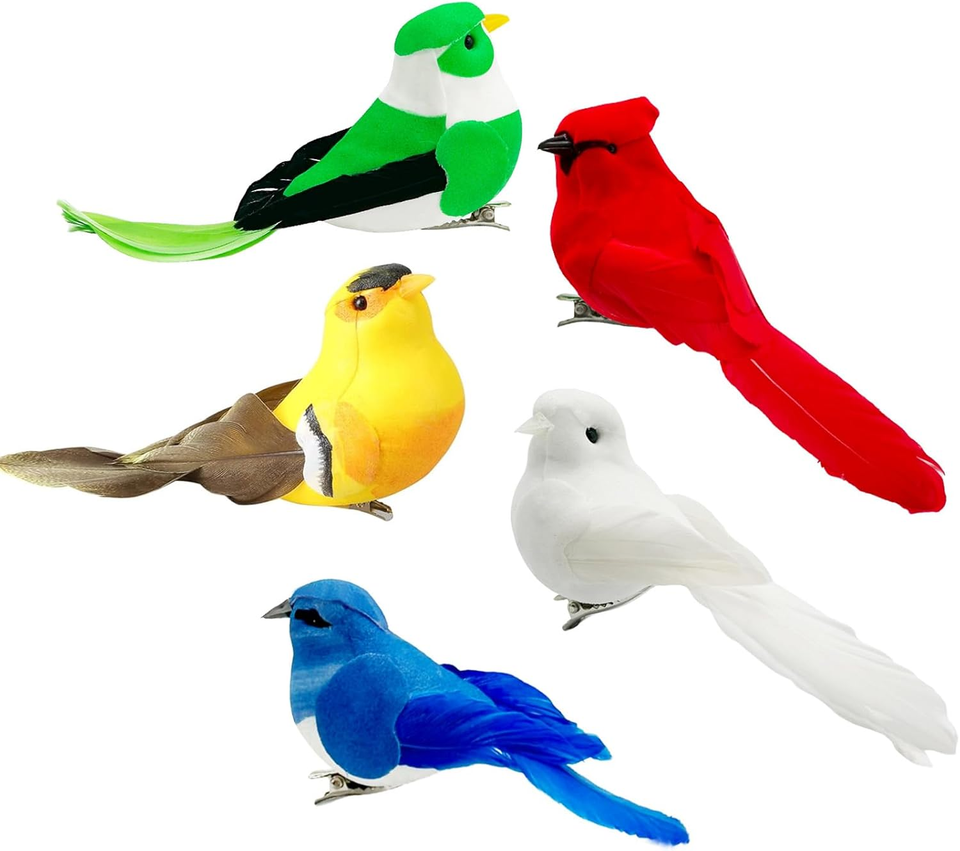 5Pcs Artificial Birds Fake Birds Decorative Realistic Feather Birds ...