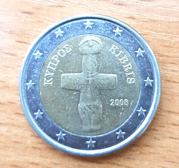 CYPRUS 2008 2 EURO COIN - a cross-shaped idol from the Eneolithic Age ...