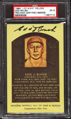 1964 Edd Roush Signed HOF Plaque Post Card Encapsulated PSA/DNA EX 5 | eBay