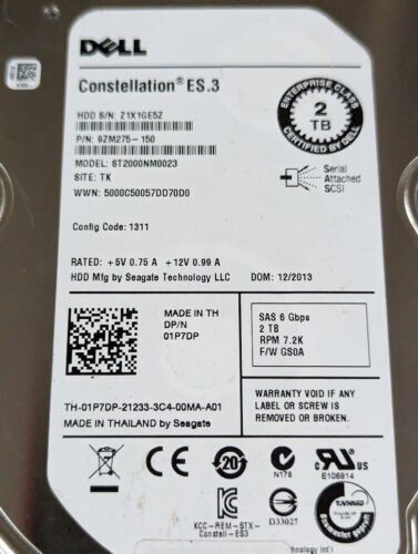 Dell Enterprise 2TB 1P7DP Constellation ES.3 ST2000NM0023 3.5" SAS ...