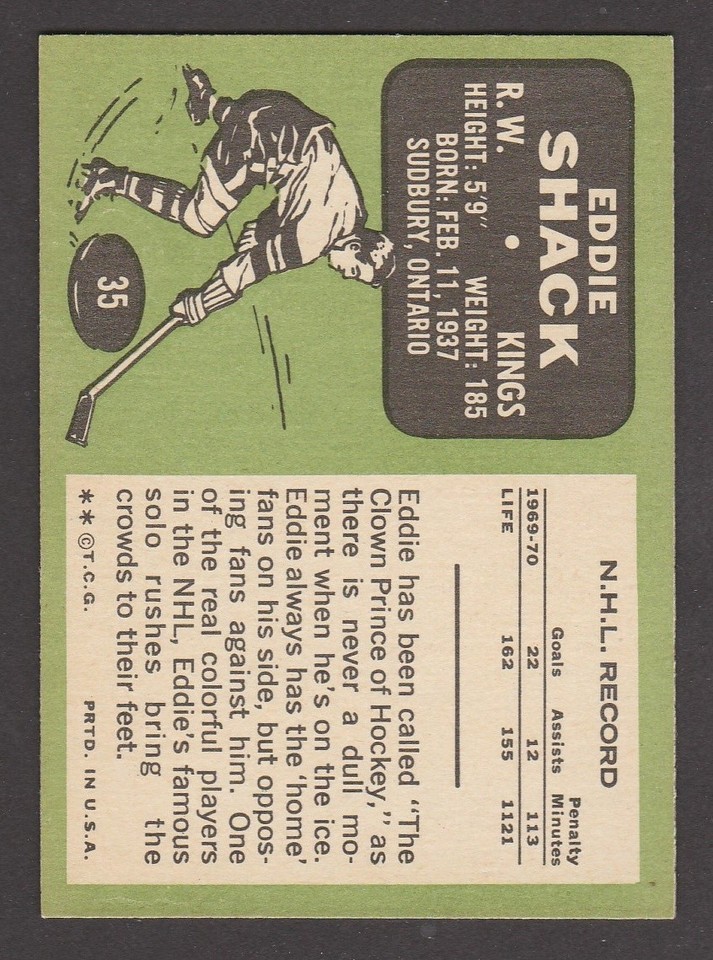 1970-71 TOPPS # 35 EDDIE SHACK INV J5198 | eBay