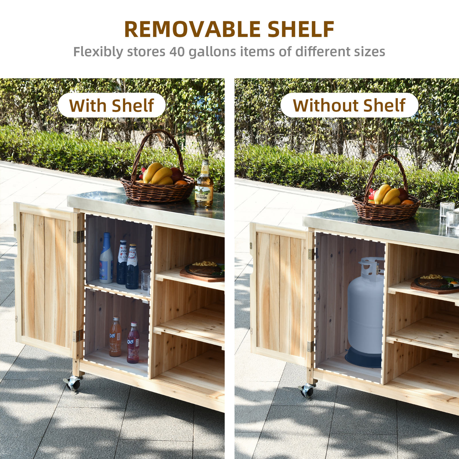 Outdoor Patio Food Prep Cart Table 3-tier Mobile Serving Trolley with ...