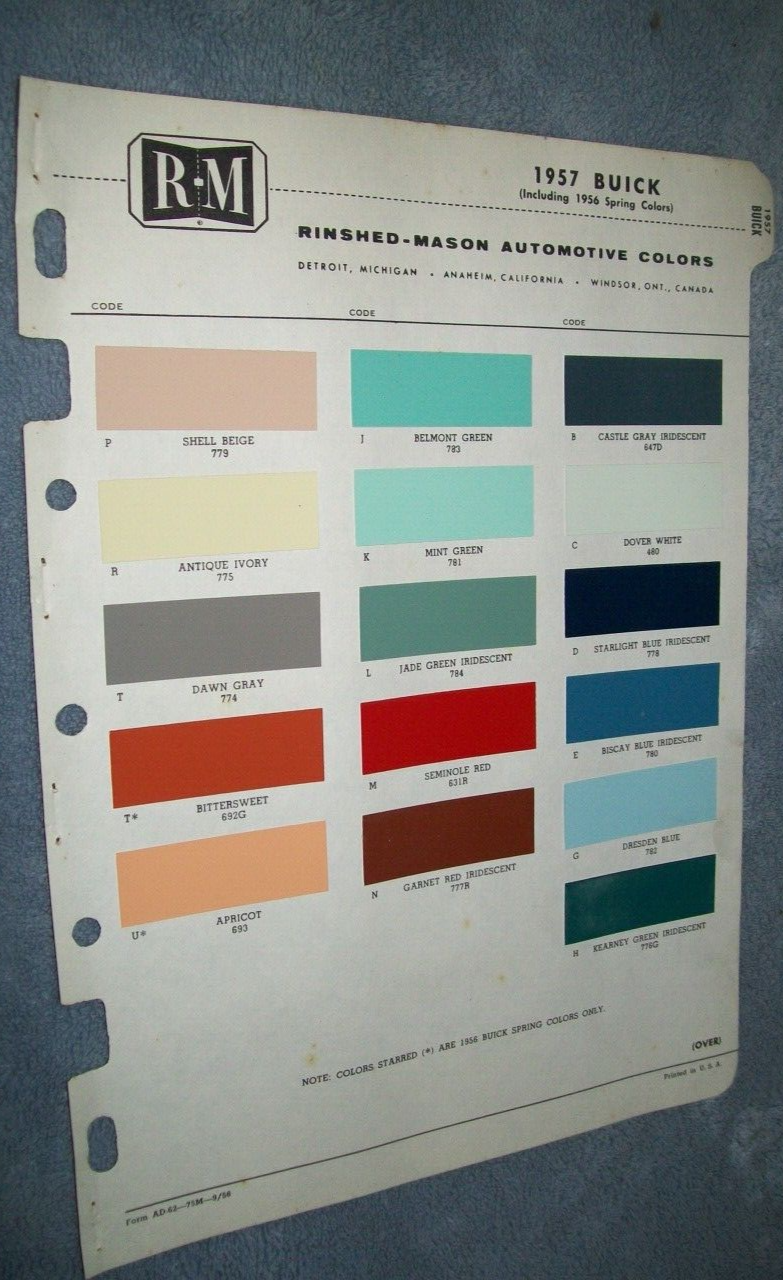 1957 Buick automotive car Rinshed-Mason R-M color paint chips set ...