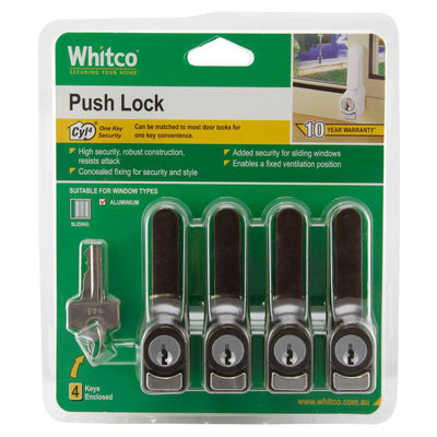 Whitco Sliding Window Push Lock 4pc - Primrose, White, Mahogany, Silver ...