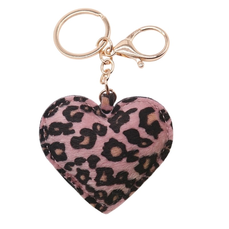 Secure Metal Hook Leopard Print Heart Keychain PU Leather Ensuring Key ...