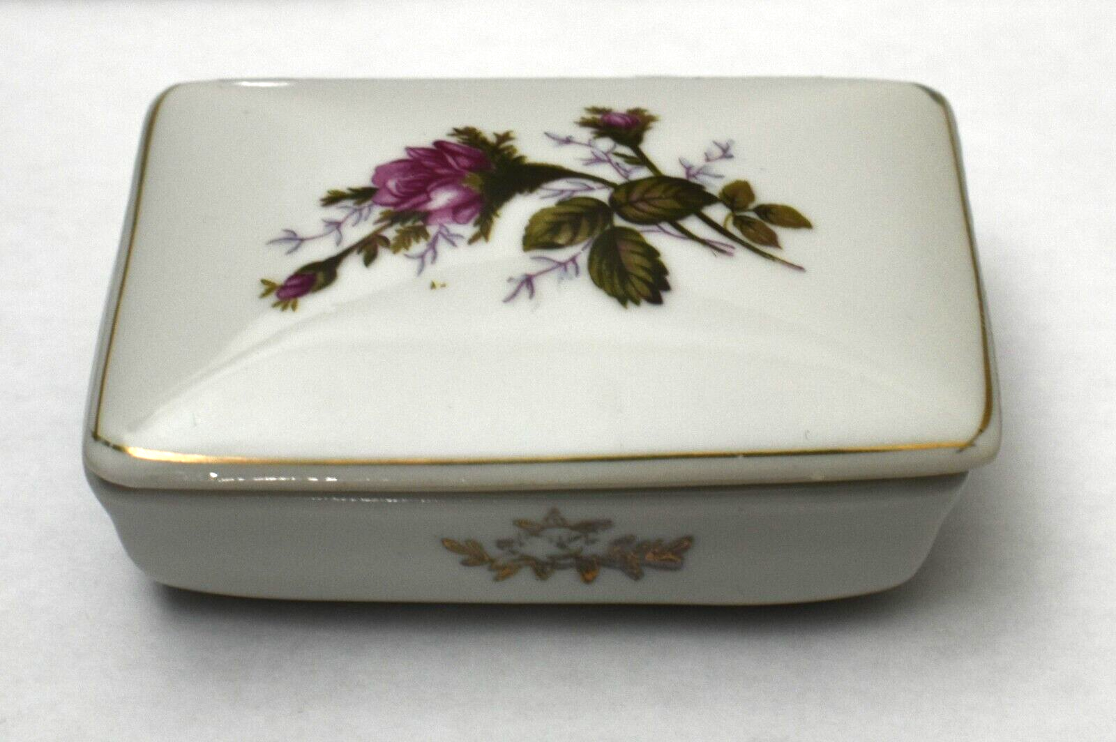 Antique Porcelain Trinket/Cigarette Box Roses Gold Trim Art Deco Ornate ...