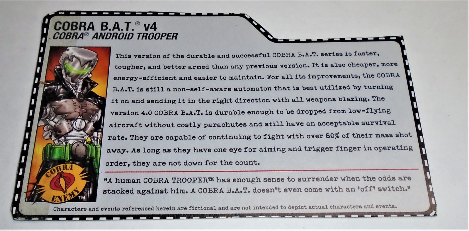 G I JOE File I.D. Card Filecard 2005 Cobra BAT B.A.T. v4 V15 | eBay