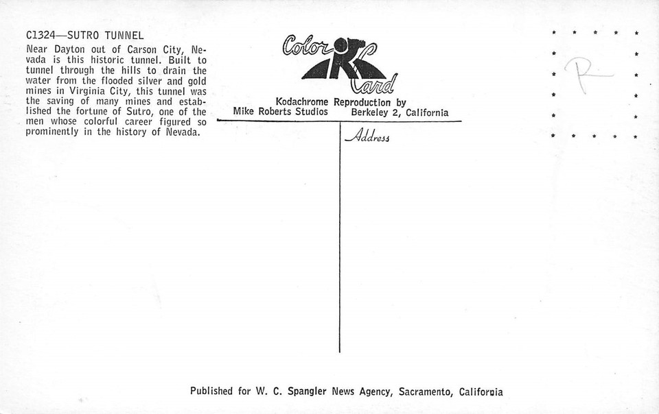 Postcard NV Dayton Sutro Tunnel Entrance near Carson City Nevada 1950s ...